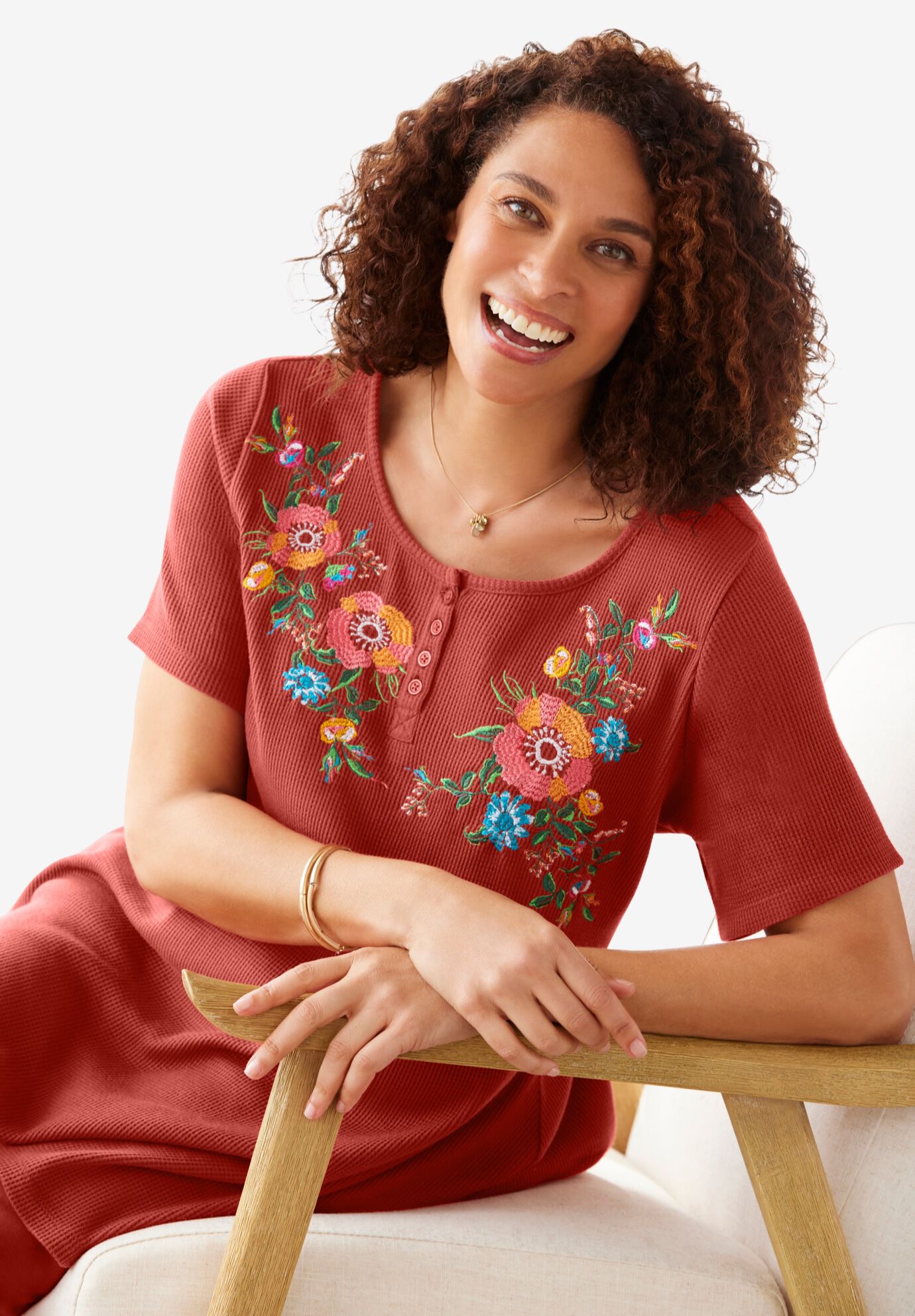 Embroidered Thermal Tunic with Floral Details, Navy Blooming Embroidery ...