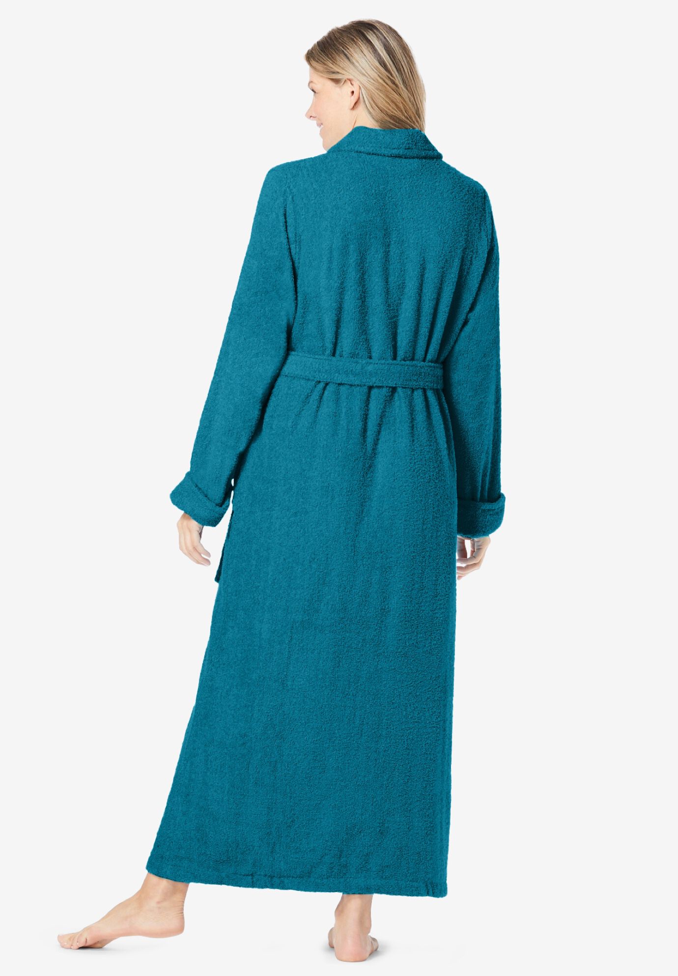 Soft Terry Long Robe - Cozy Cotton Style, Deep Teal | Woman Within