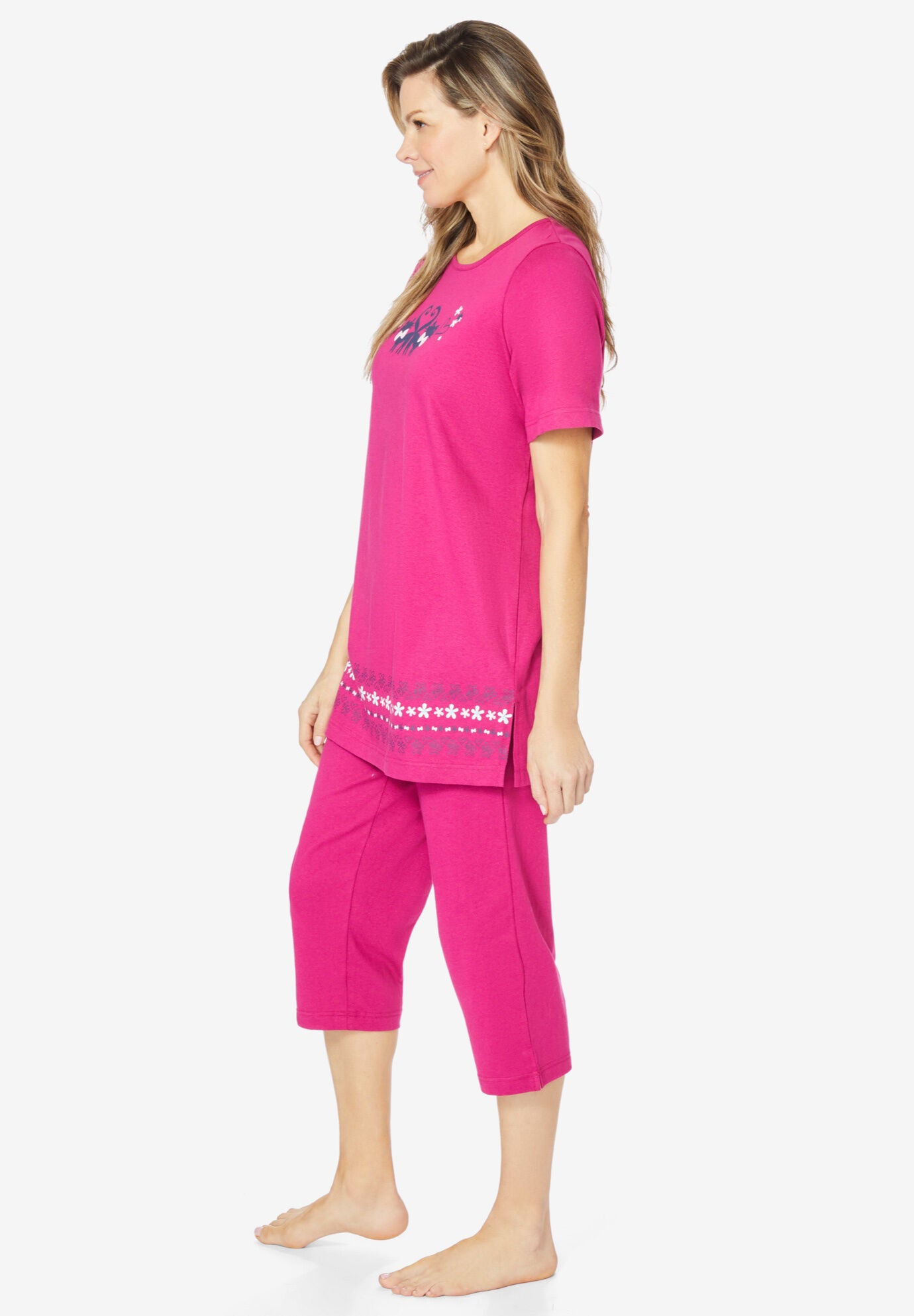 Knit Capri Pajama Set for Women - Cotton Sleepwear, Capri Blue Umbrella ...