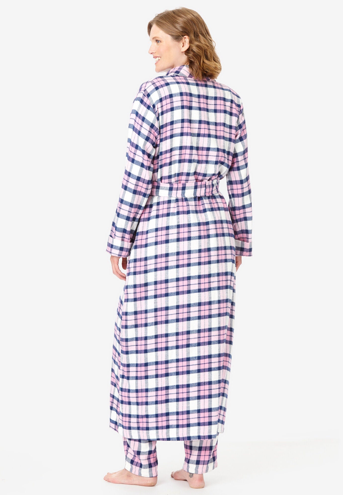 Women's Long Cotton Flannel Robe with Pockets, Red Buffalo Check ...