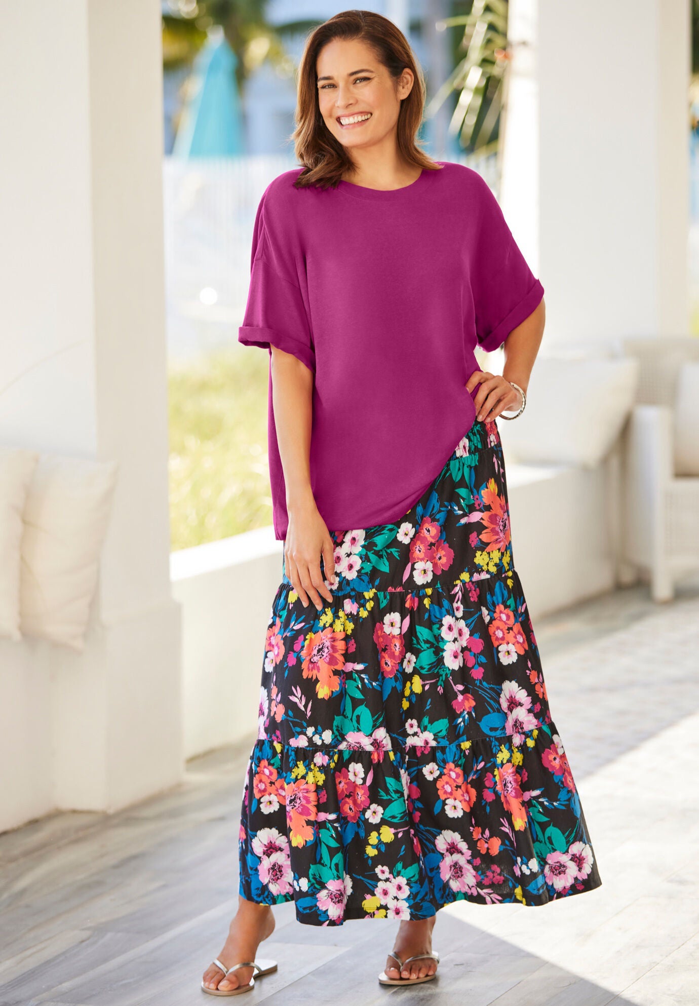 Women's Relaxed Tee – Breezy Fit, Dropped Shoulders, Black Multi ...