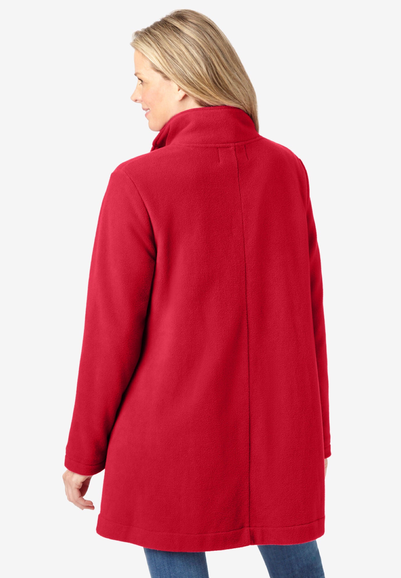 Fleece Funnel-Neck Swing Coat - Cozy Women's Jacket, Classic Red ...