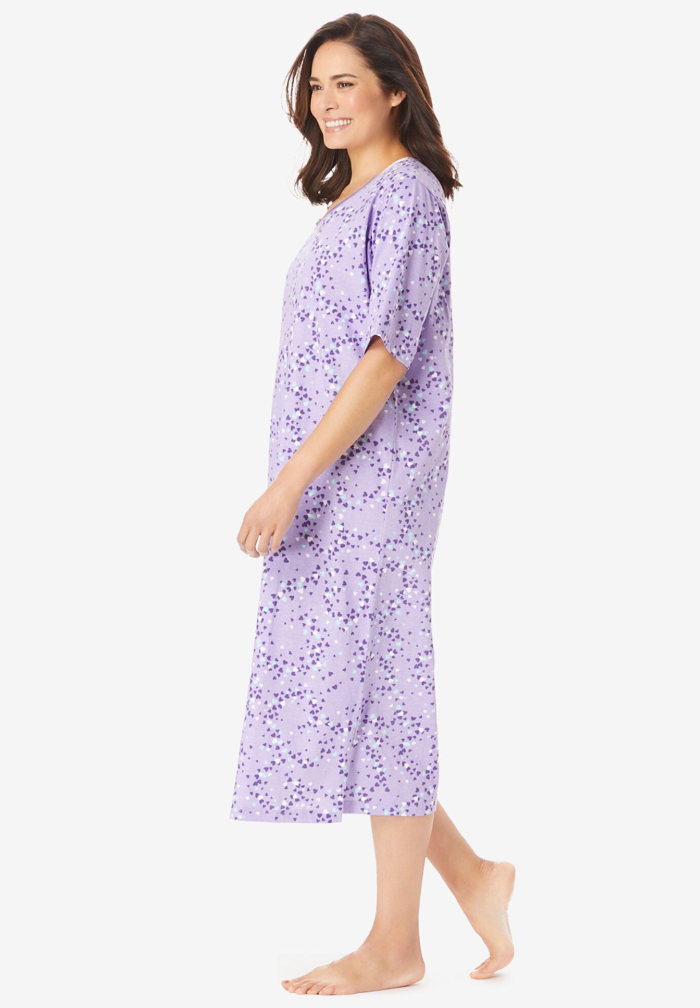 Long Tagless Sleepshirt for Plus Sizes, Soft Iris Hearts | Woman Within