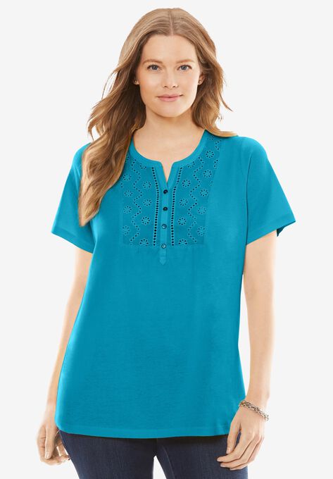 Eyelet Henley Tee | Woman Within