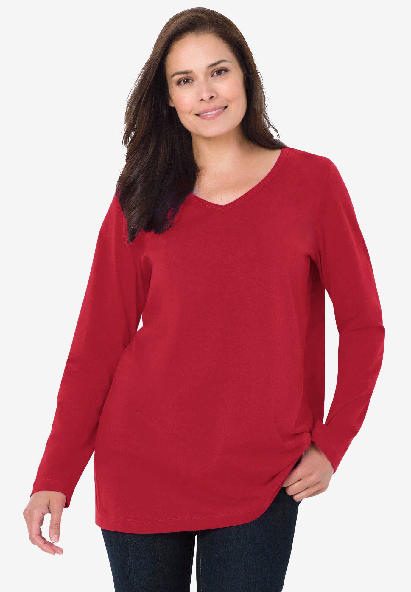 Perfect Printed Long-Sleeve V-Neck Tee | Woman Within