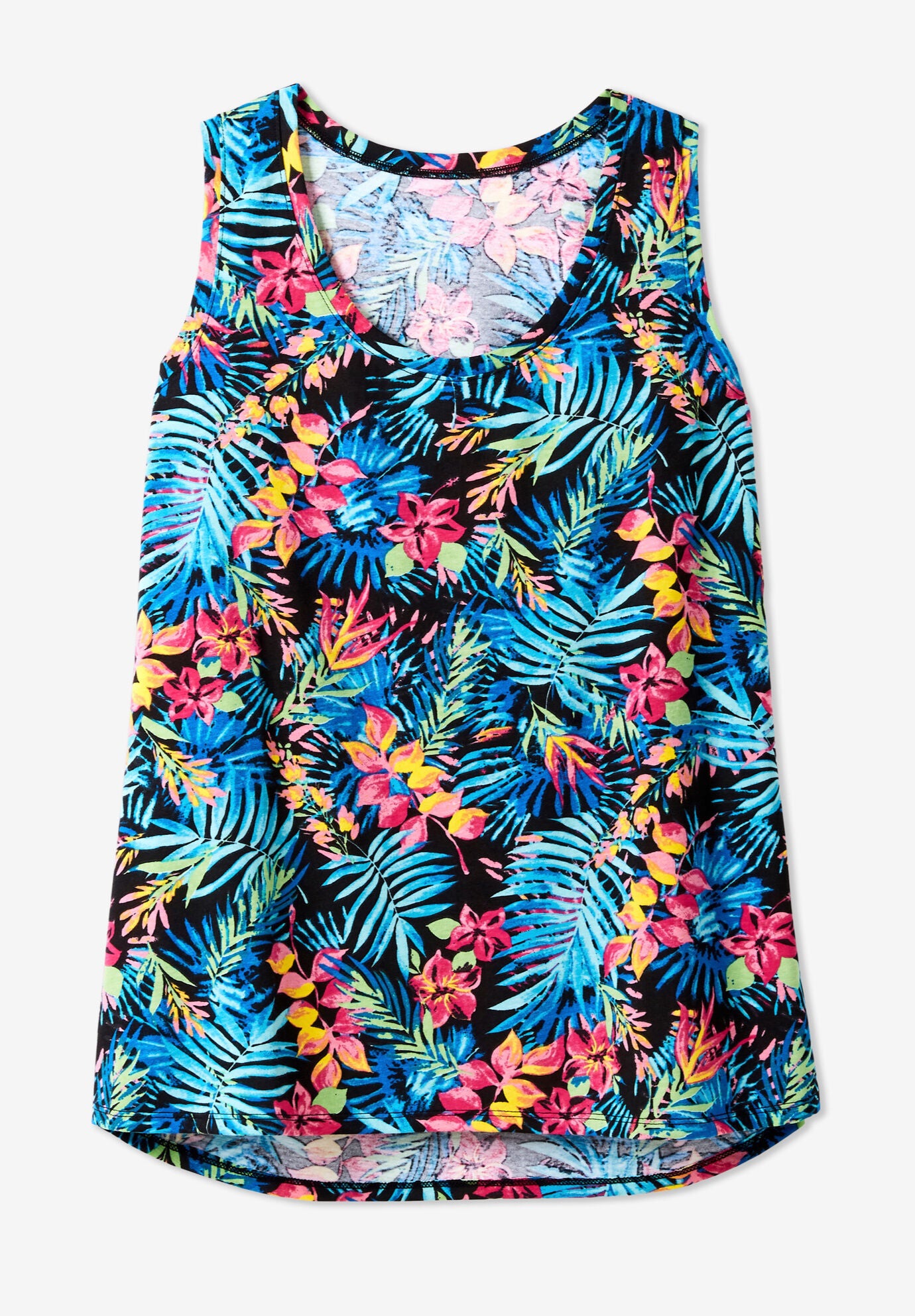 High-Low Tank Top with Tropical Motifs, Raspberry Sorbet Ombre ...