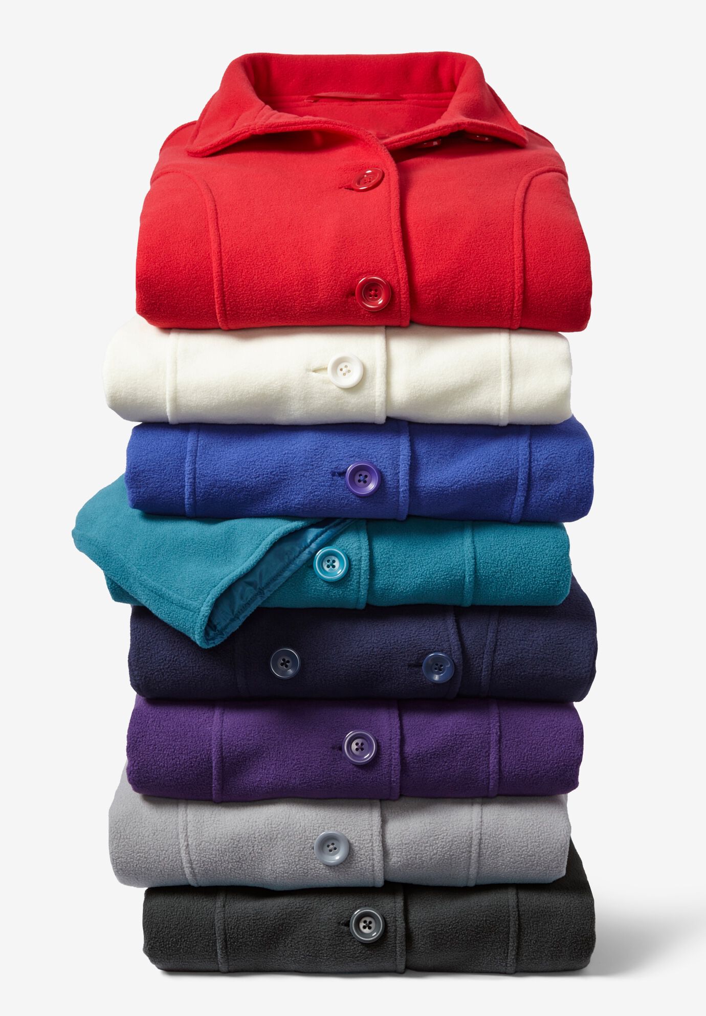 Double-Breasted Hooded Fleece Peacoat for Women, Classic Red | Woman Within