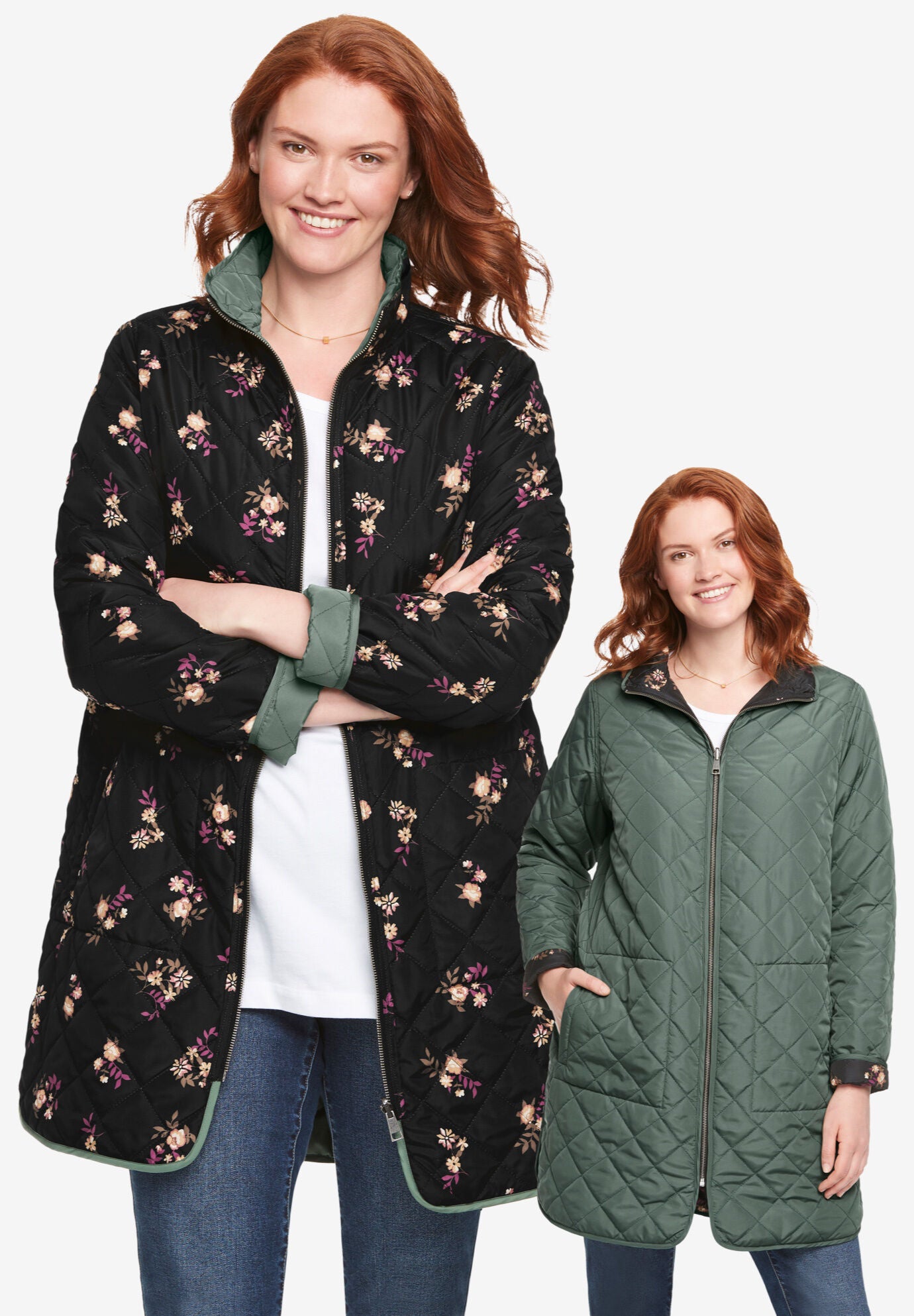 Reversible Quilted Barn Jacket for Women, Pine Black Prairie Floral ...