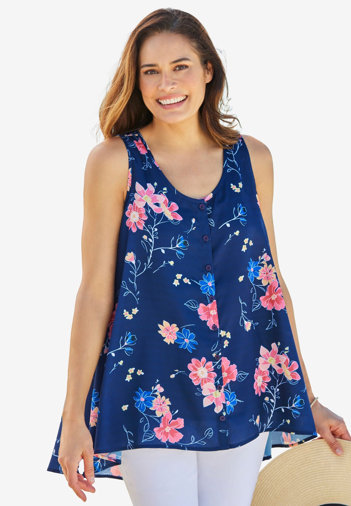 High-Low Tank Top - Button Front Design, 4412005 | Woman Within