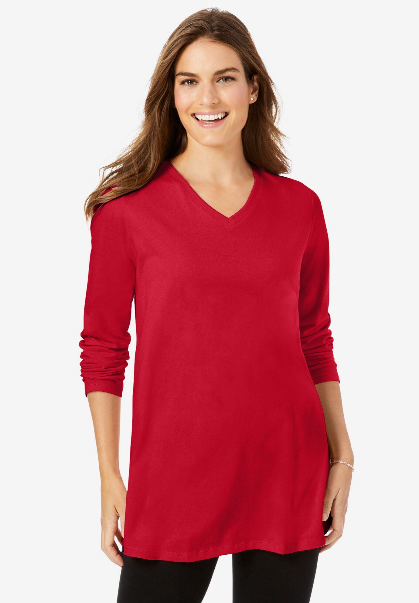 Perfect Long-Sleeve V-Neck Tunic - Best Seller, Black | Woman Within