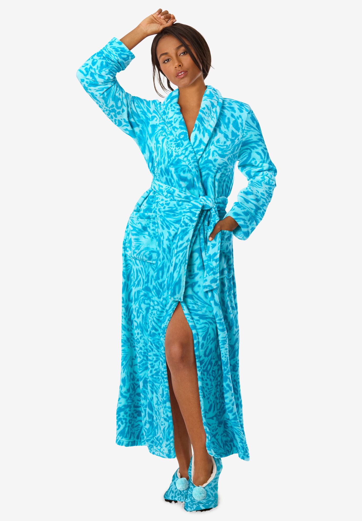 Matching Plush Wrap Robe & Slipper, Pale Ocean Animal | Woman Within