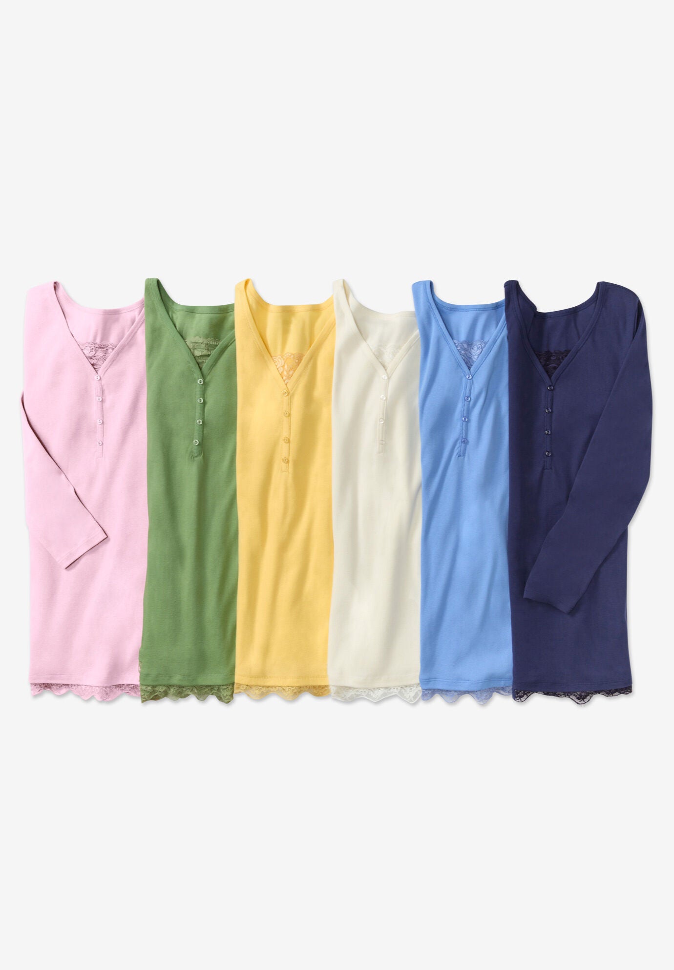 V-neck Lace Trim Tee for Plus Sizes, Pink | Woman Within