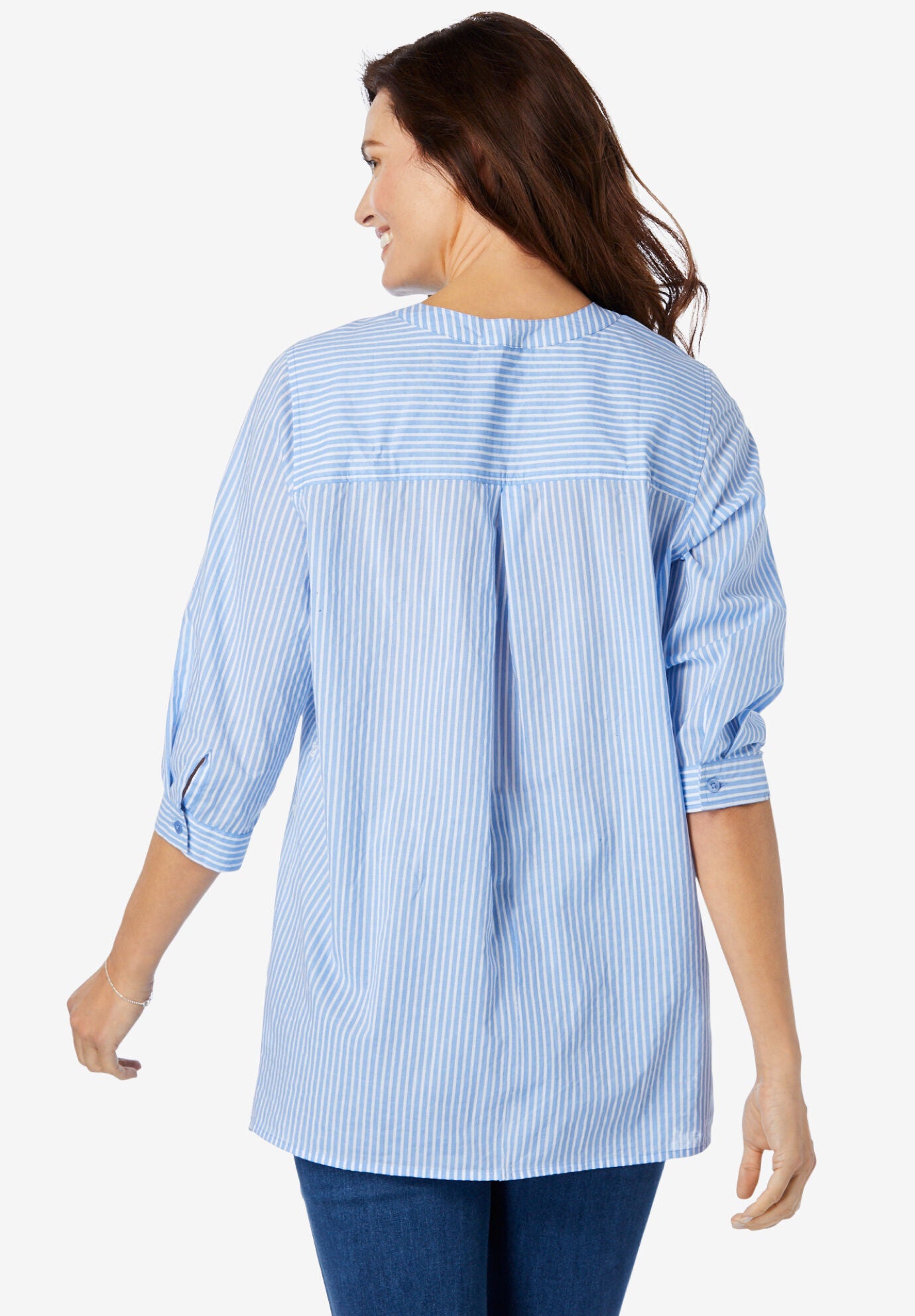 Embroidered Pintuck Tunic - Plus Sizes, French Blue Stripe Eyelet ...