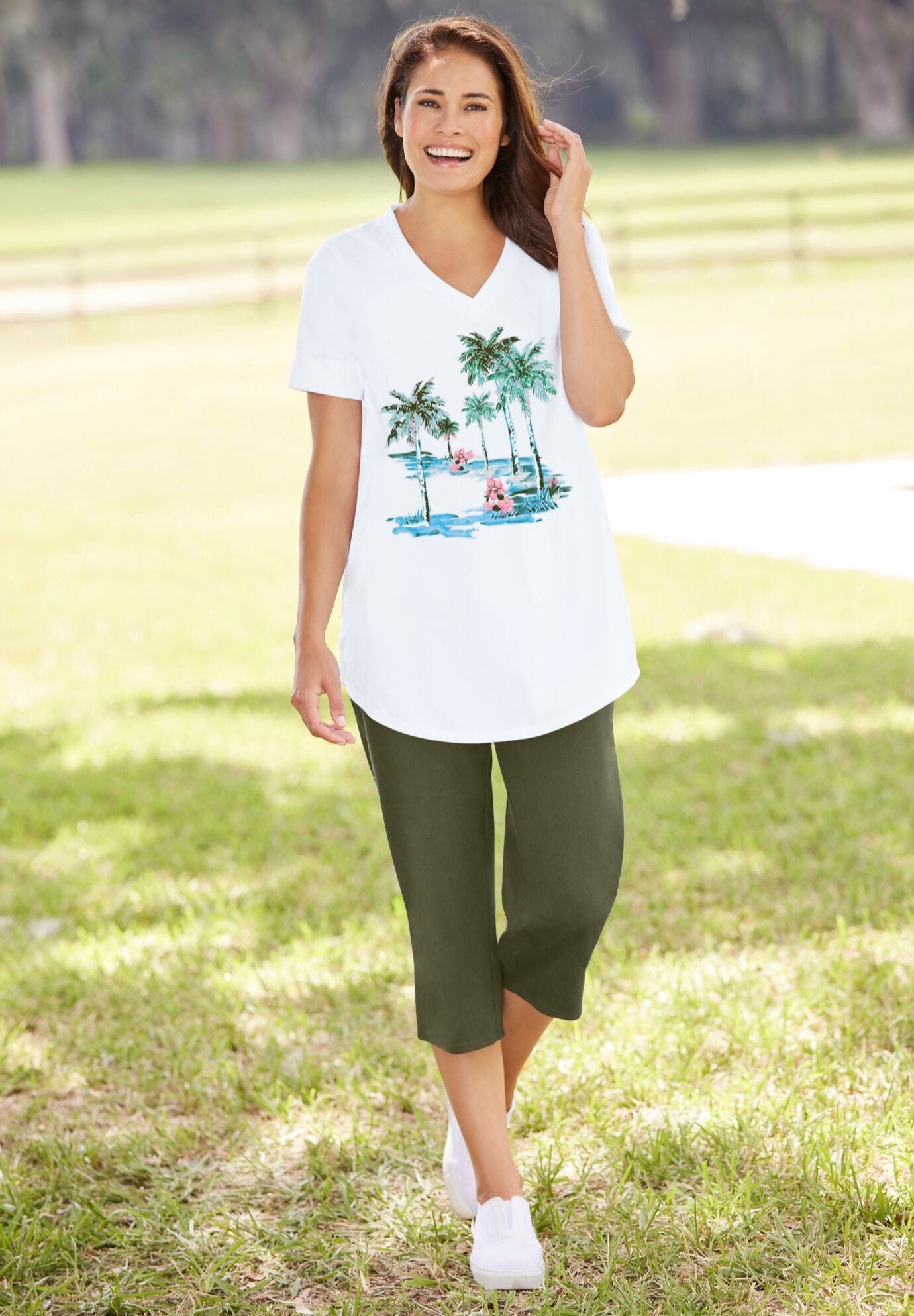 V-Neck Tunic & Capri Set - Relaxed Knit, Navy Seaside | Woman Within