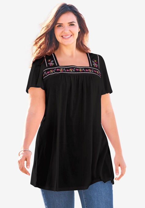 Embroidered Square Neck Tunic | Woman Within