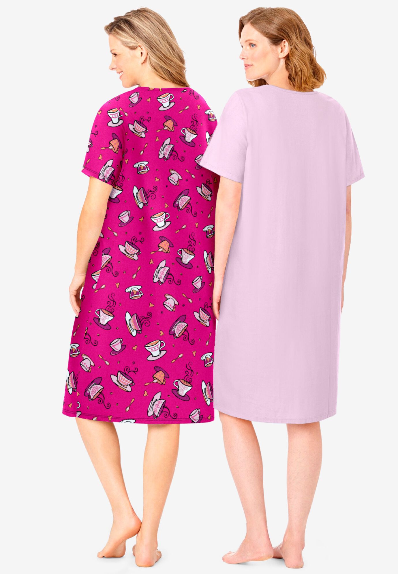 "2-Pack Short-Sleeve Sleepshirt Breathable Cotton", Pink Tea Cup ...
