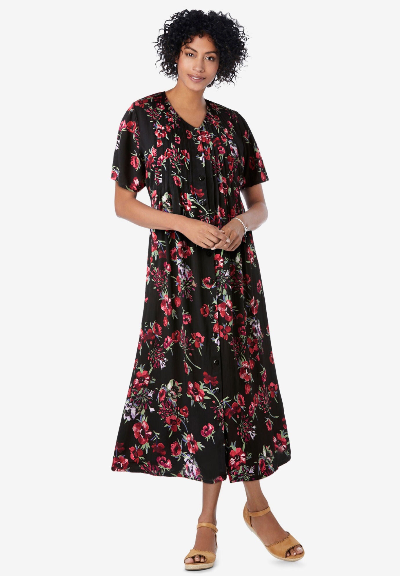 Short-Sleeve Button-Front Dress | Woman Within
