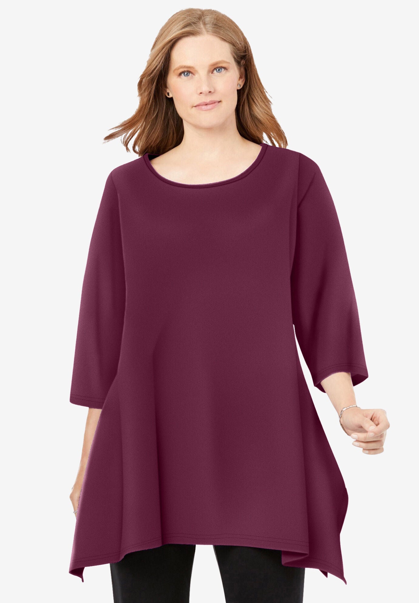 French Terry Hem Tunic with Side Slits, Deep Claret | Woman Within