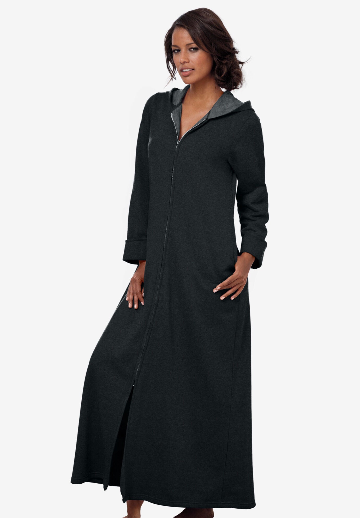 Long Hooded Fleece Sweatshirt Robe | Woman Within