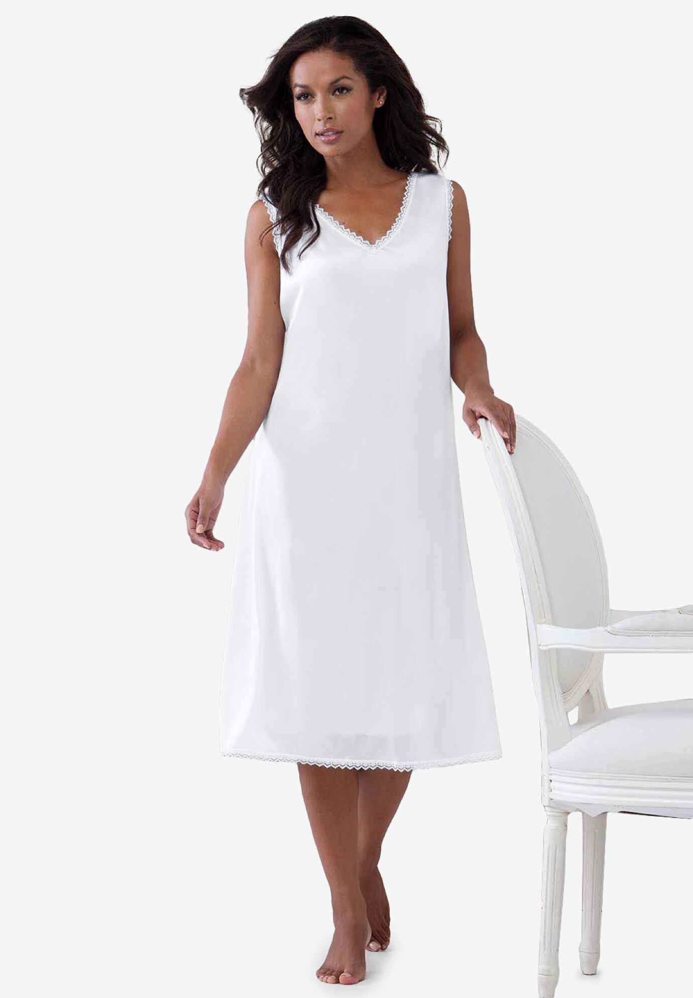 Lace-Trim Slip with A-Line V-Neck Design, Nude | Woman Within