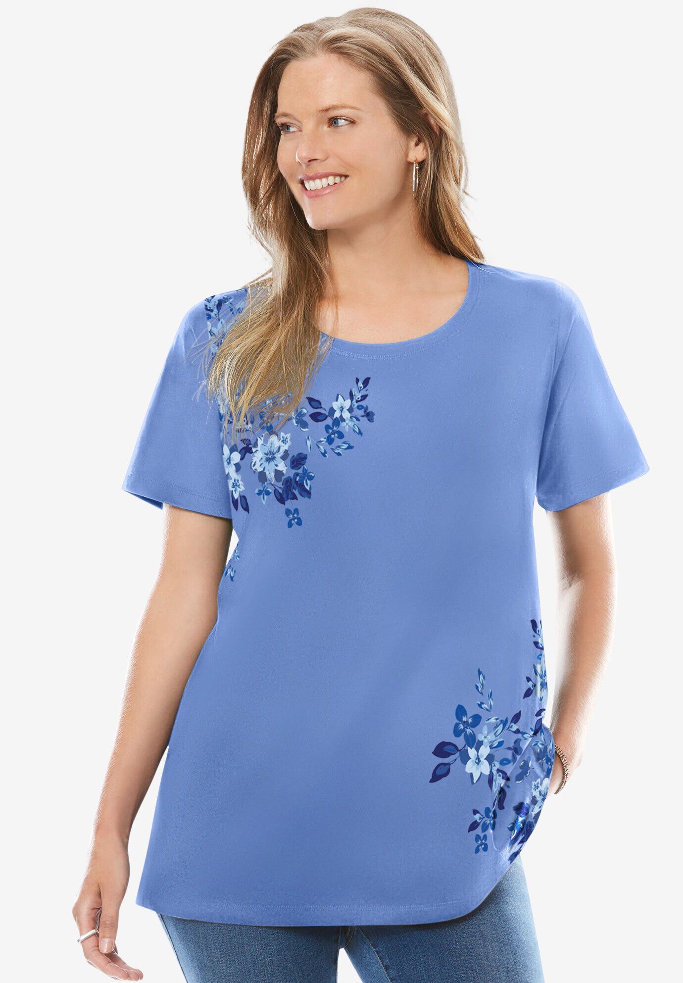 Women's Graphic Tee - Bold Statements, French Blue Lotus | Woman Within