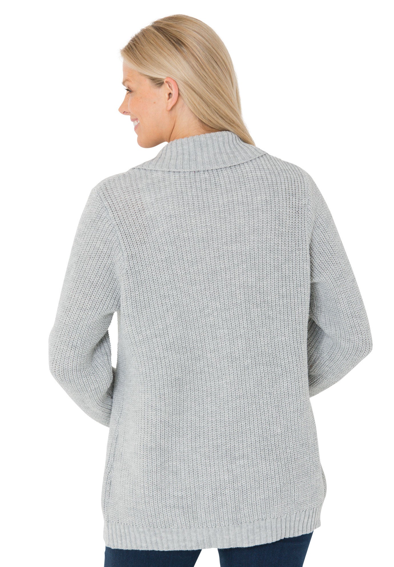 Shawl Collar Shaker Sweater for Women, Heather Grey | Woman Within