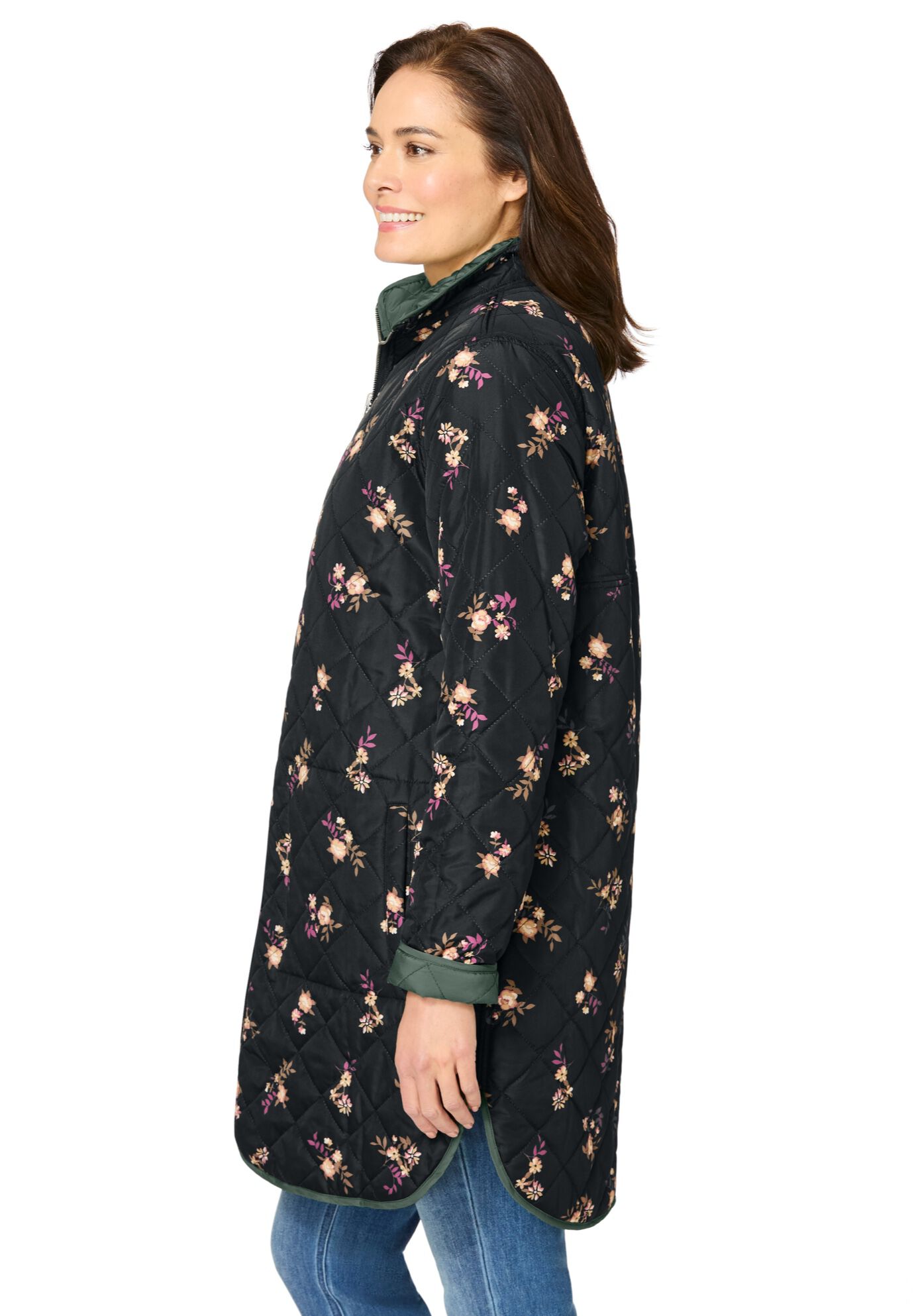 Reversible Quilted Barn Jacket for Women, Pine Black Prairie Floral ...