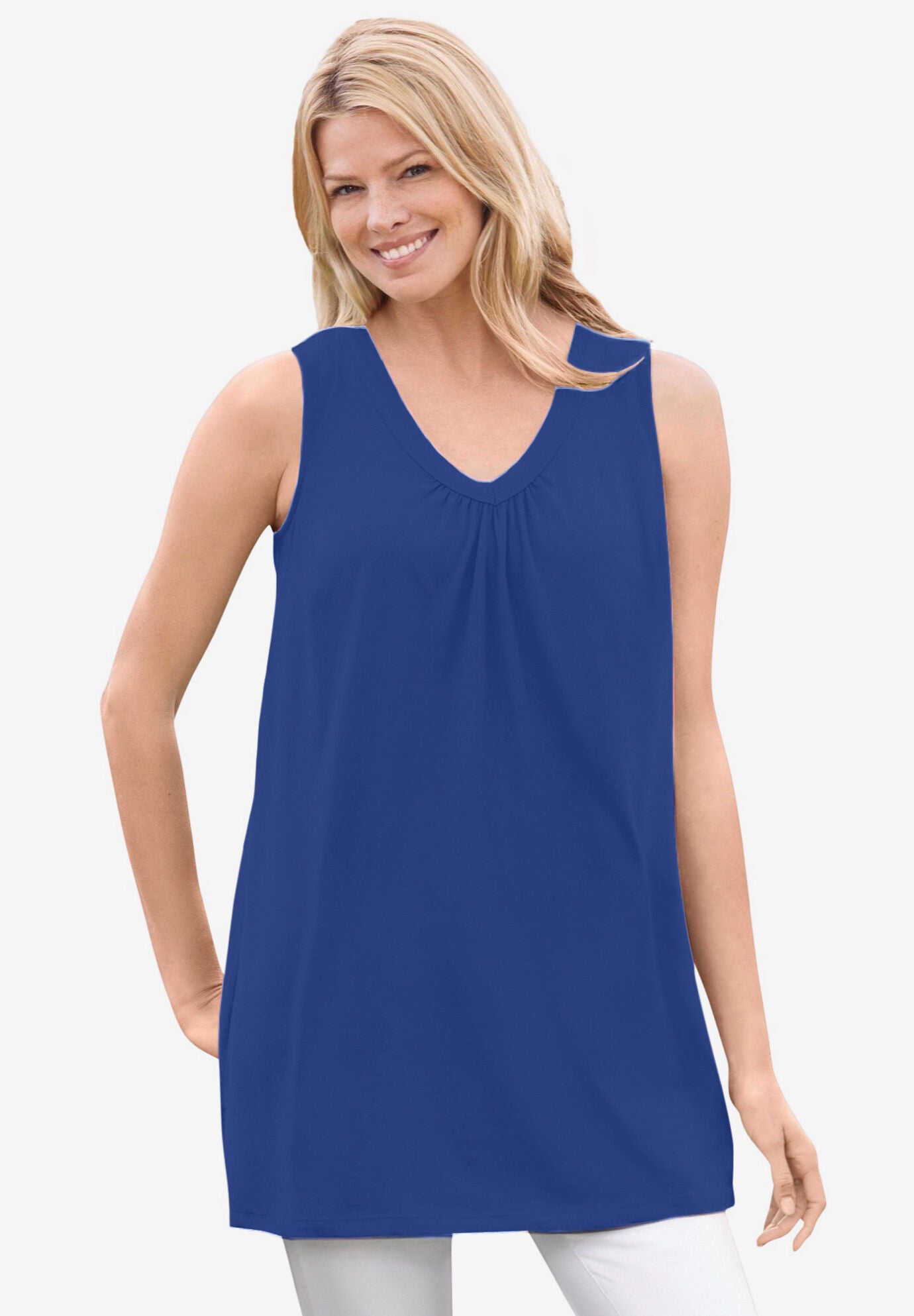 Perfect Sleeveless Shirred V-Neck Tunic | Woman Within