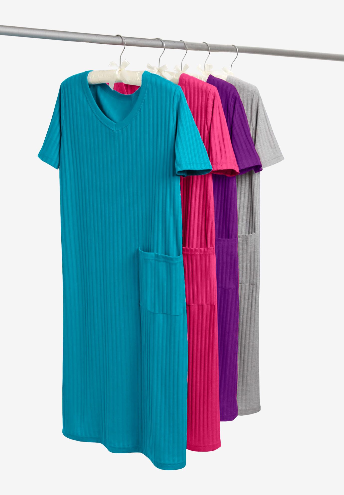 Ribbed Sleepshirt for Plus Size Women - Soft Texture, Raspberry Sorbet ...
