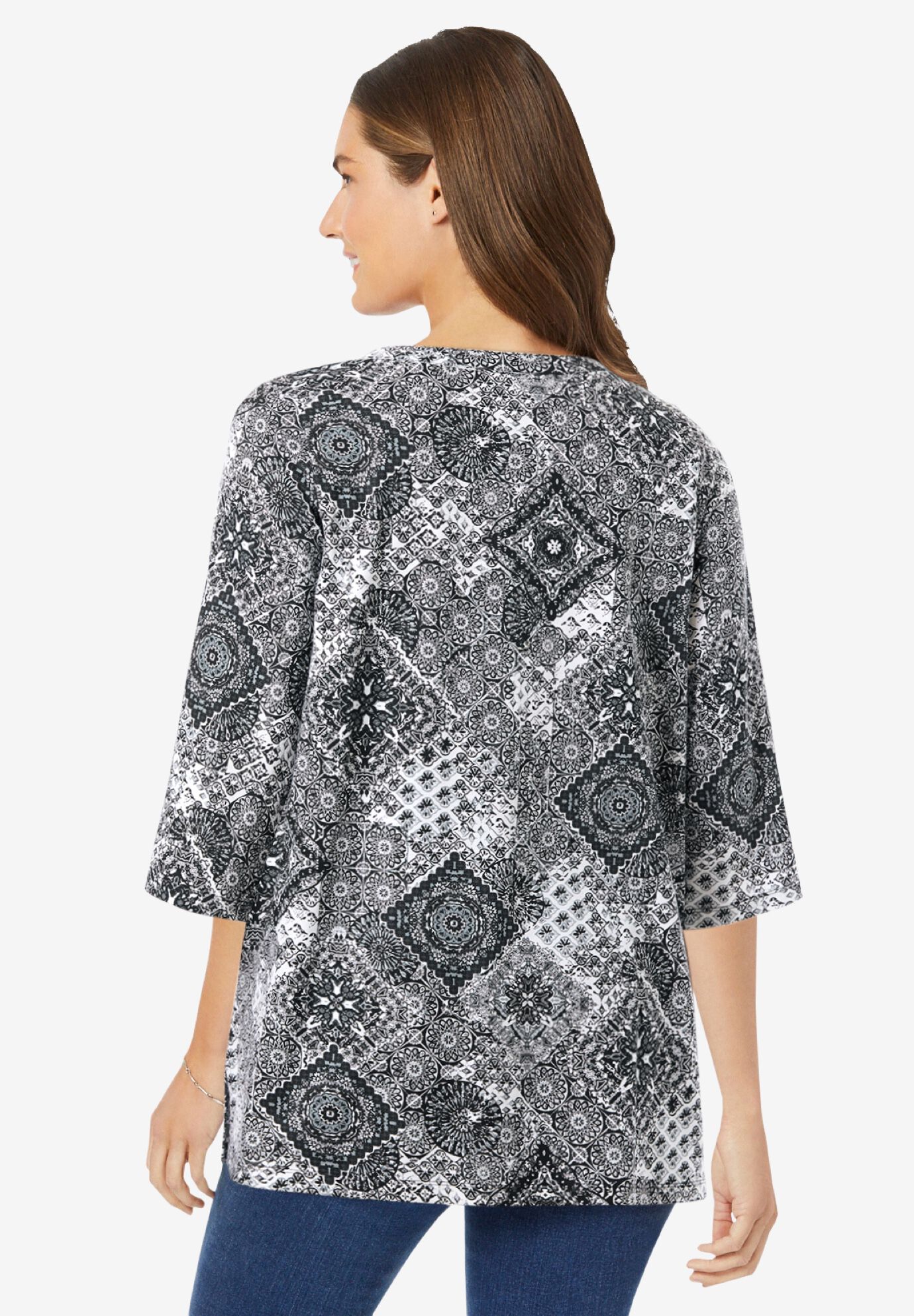 Henley Knit Tunic - Three-Quarter Sleeve, 4485403 | Woman Within