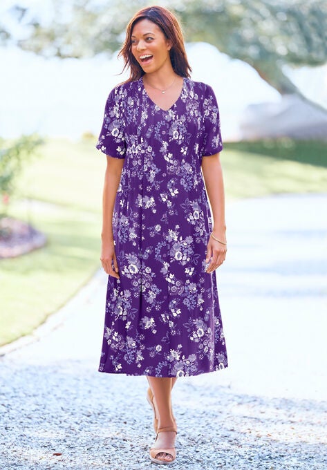 Short-Sleeve Button-Front Dress | Woman Within