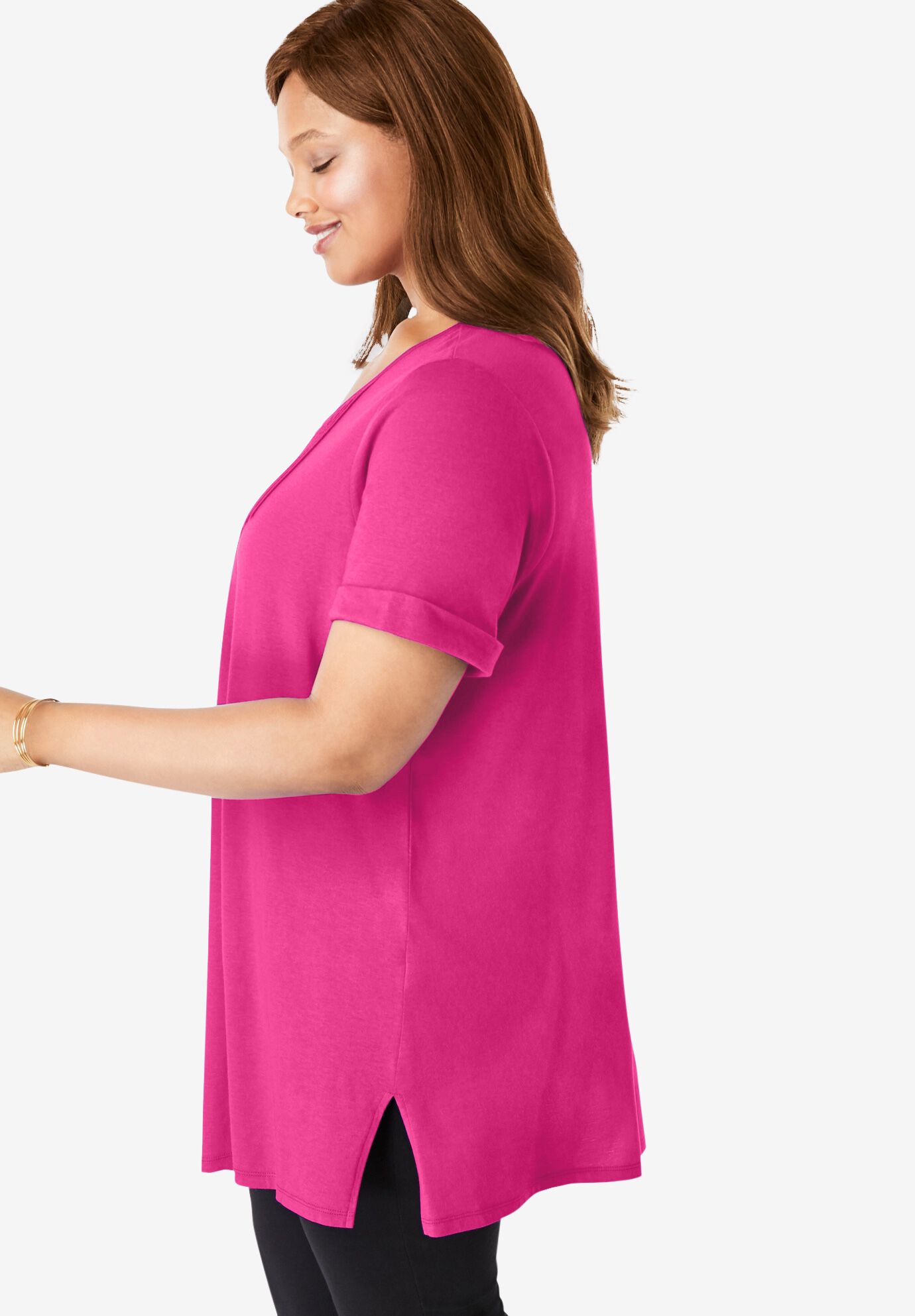 Short-Sleeve Pintucked Henley Tunic | Woman Within