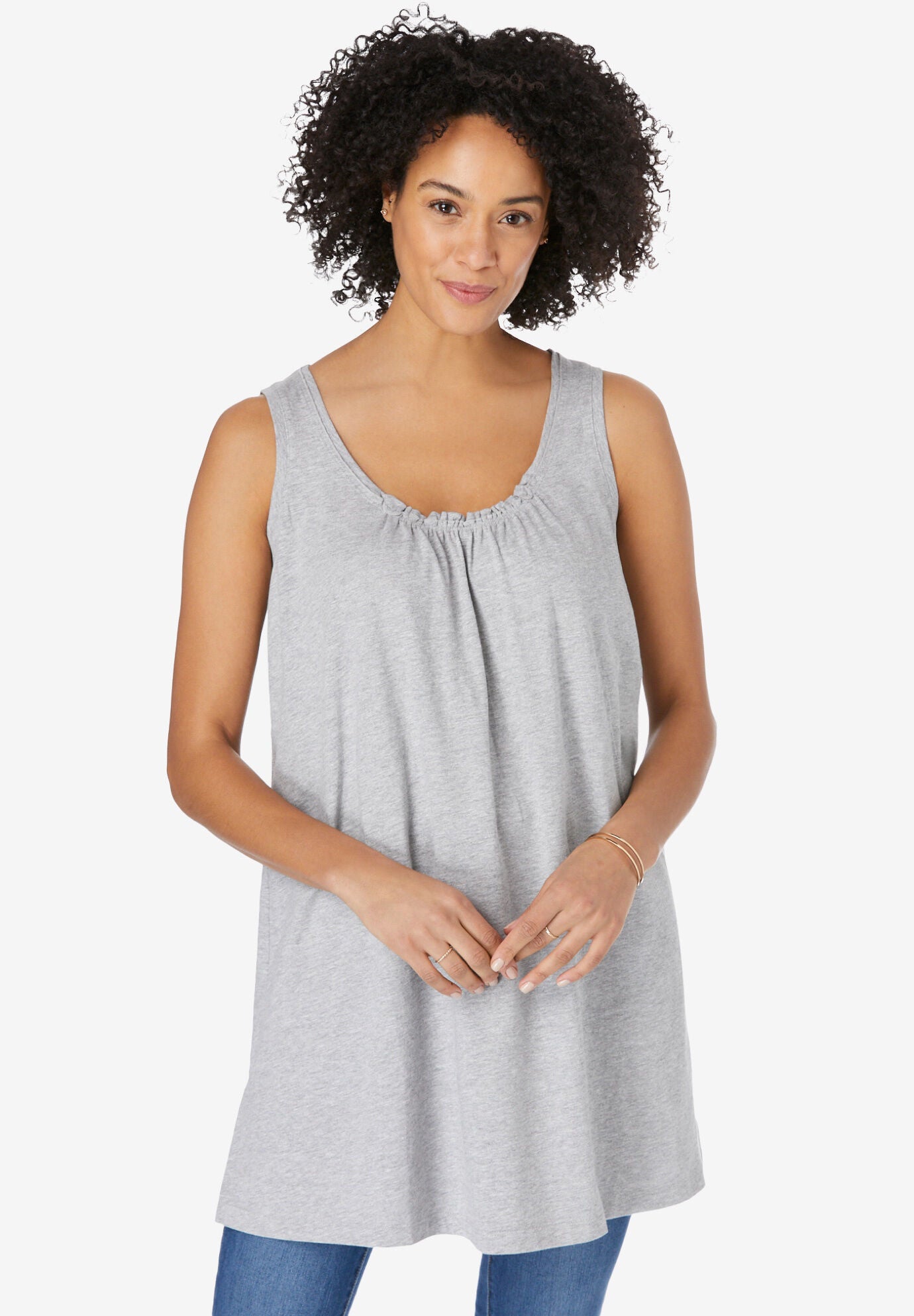 Perfect Sleeveless Shirred U-Neck Tunic | Woman Within