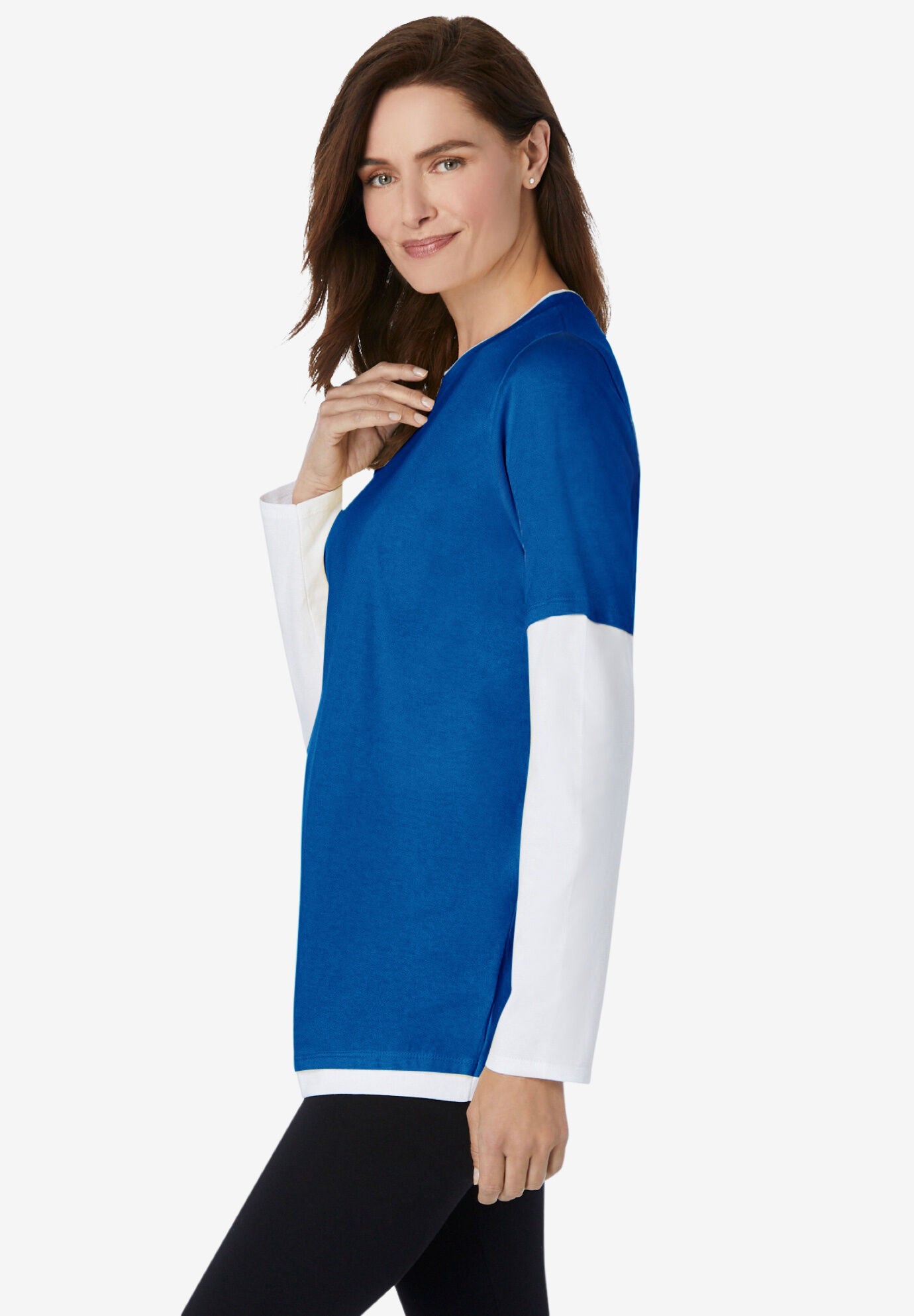 "Tee for Women - Layered-Look Crewneck", Waterfall | Woman Within