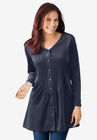 Knit velour tunic shirt in a comfortable A-line with pintucks | Woman ...