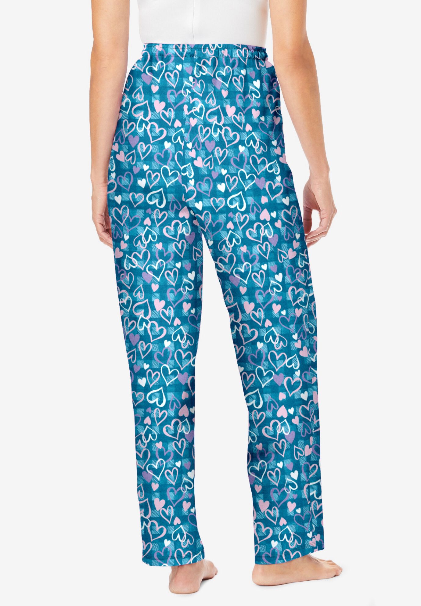 Knit Sleep Pant with Relaxed Leg and Drawstring, Deep Teal Hearts ...
