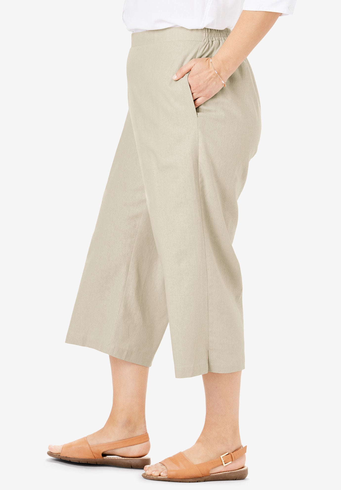 Linen Capri Pull-On Pants with Pockets, Pistachio | Woman Within