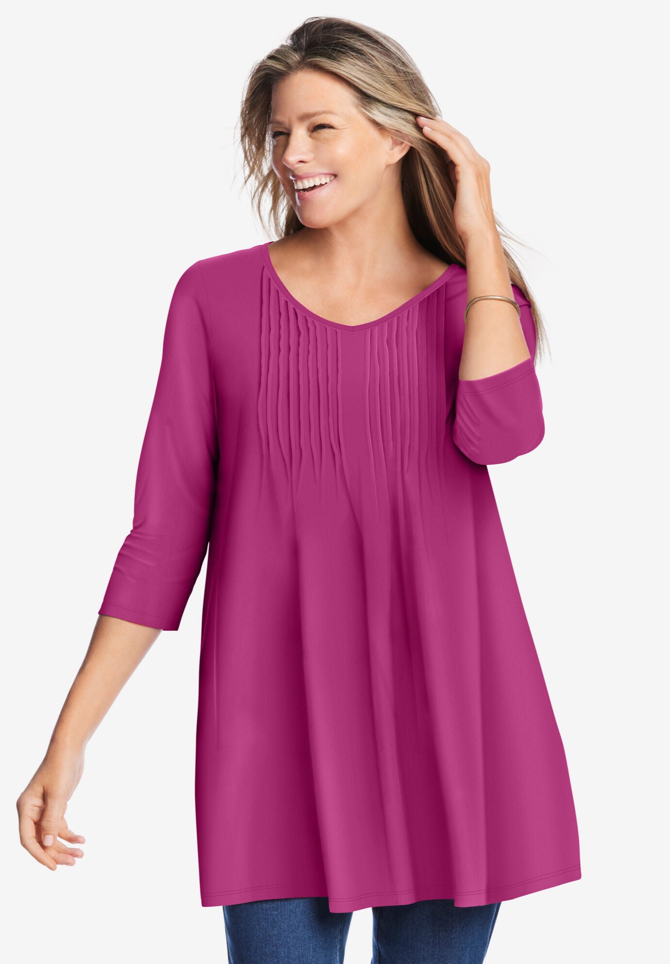V-Neck Pintucked Tunic | Woman Within