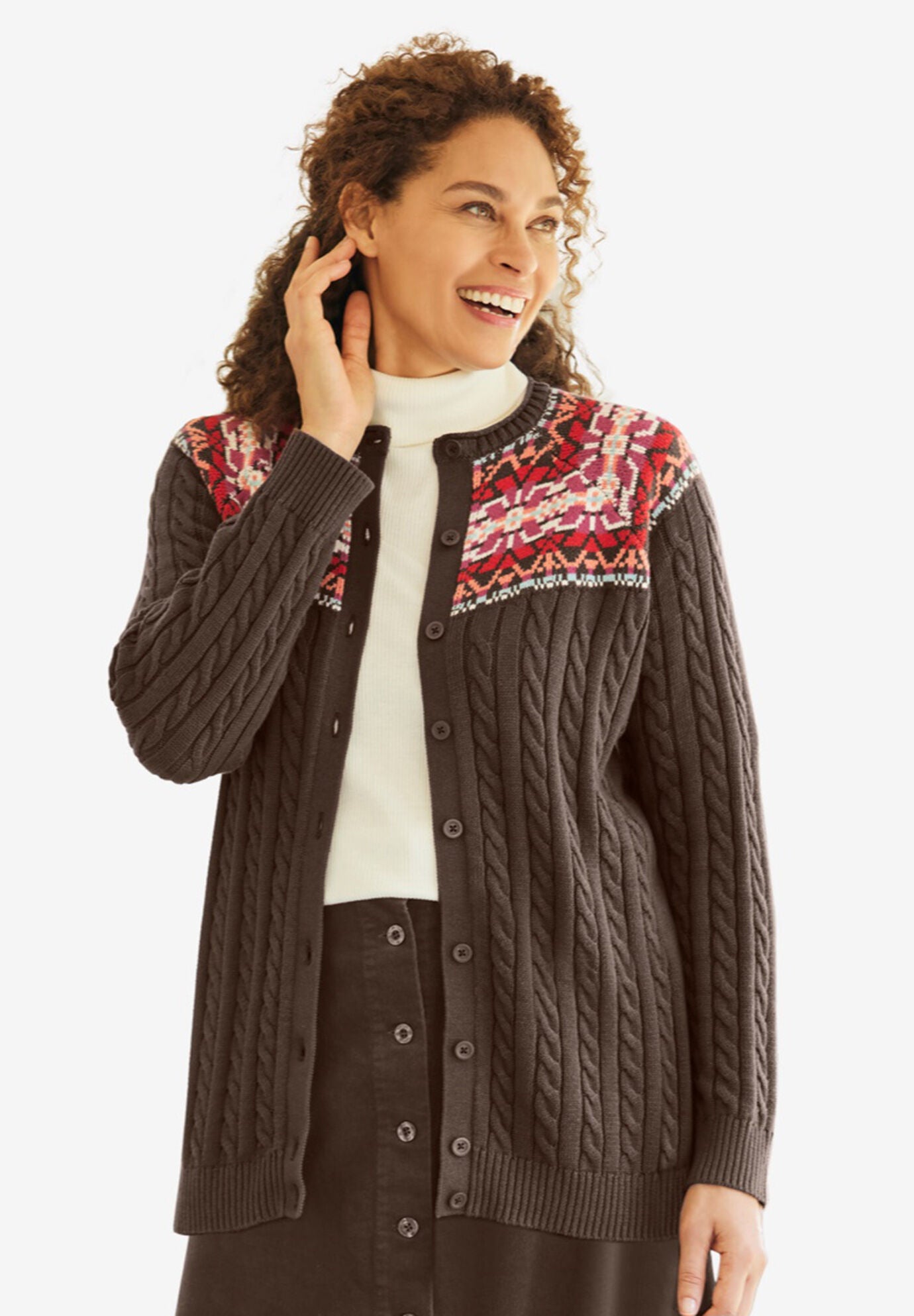 Fair Isle Cardigan, Classic Knit Design, Chocolate Fair Isle Stripe ...