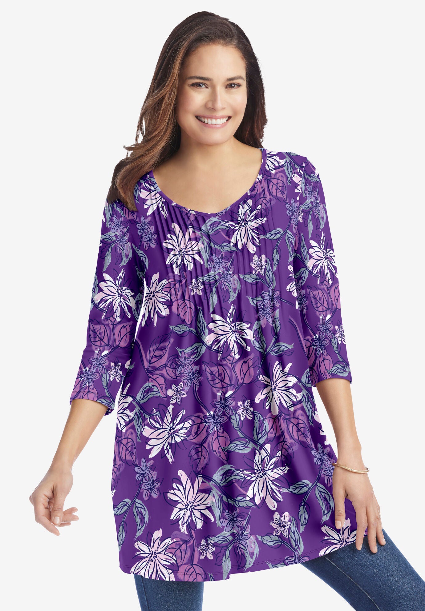 V-Neck Pintucked Tunic | Woman Within