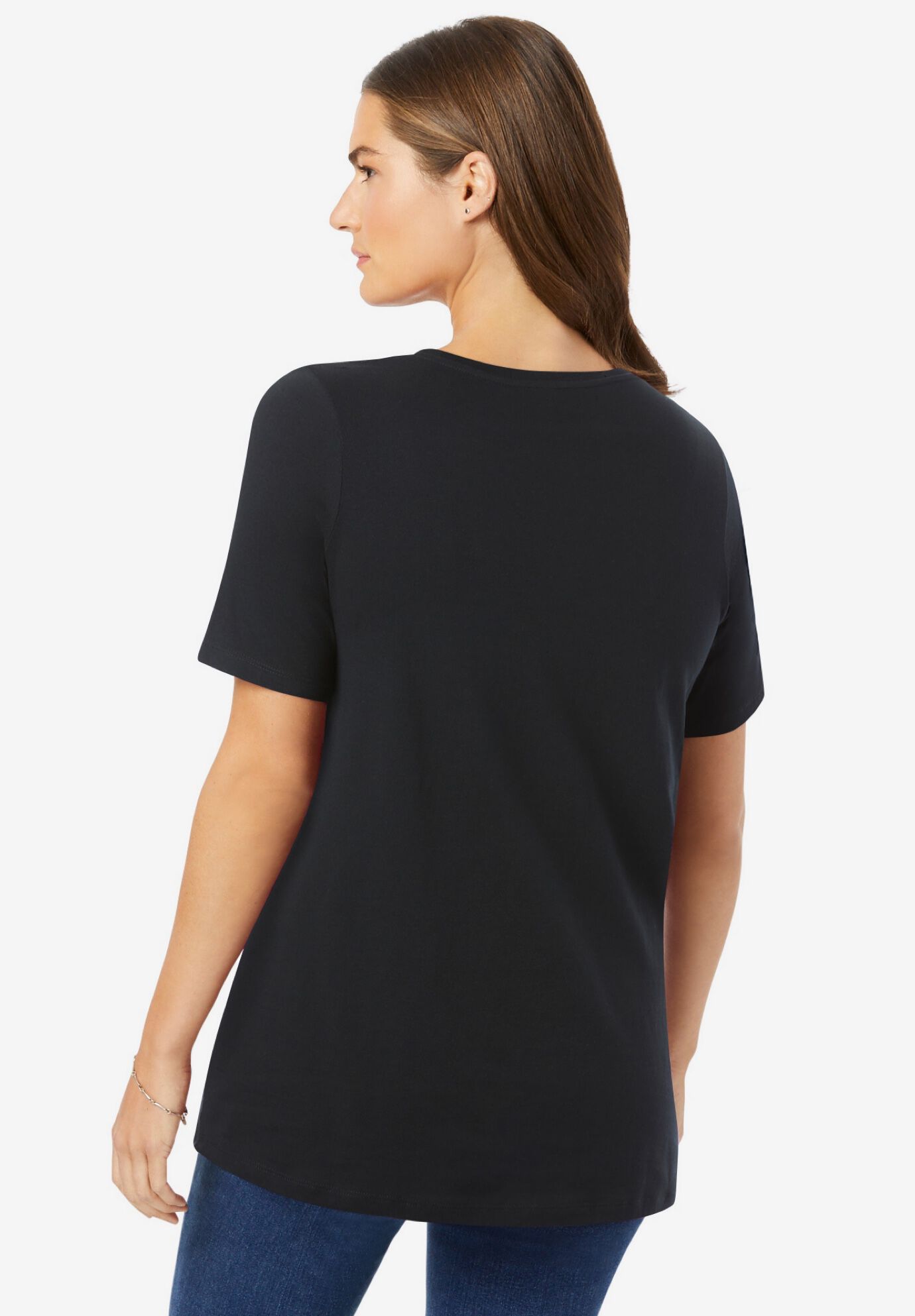 Perfect Short-Sleeve Crewneck Tee Casual, Black | Woman Within
