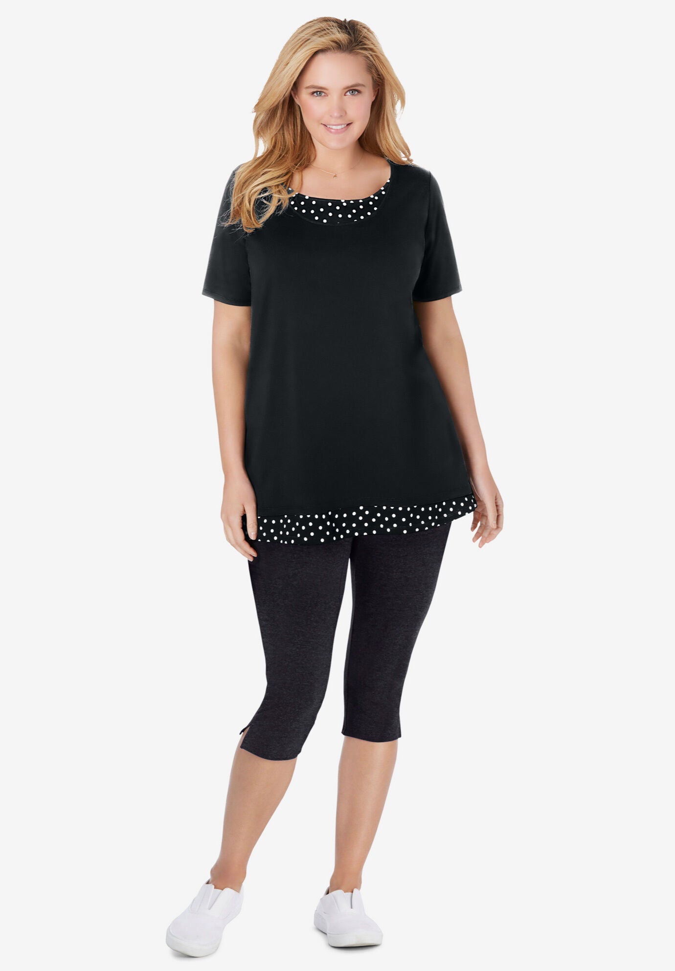 Layered-Look Print Tunic - Relaxed High-Low Top, Black Dot | Woman Within