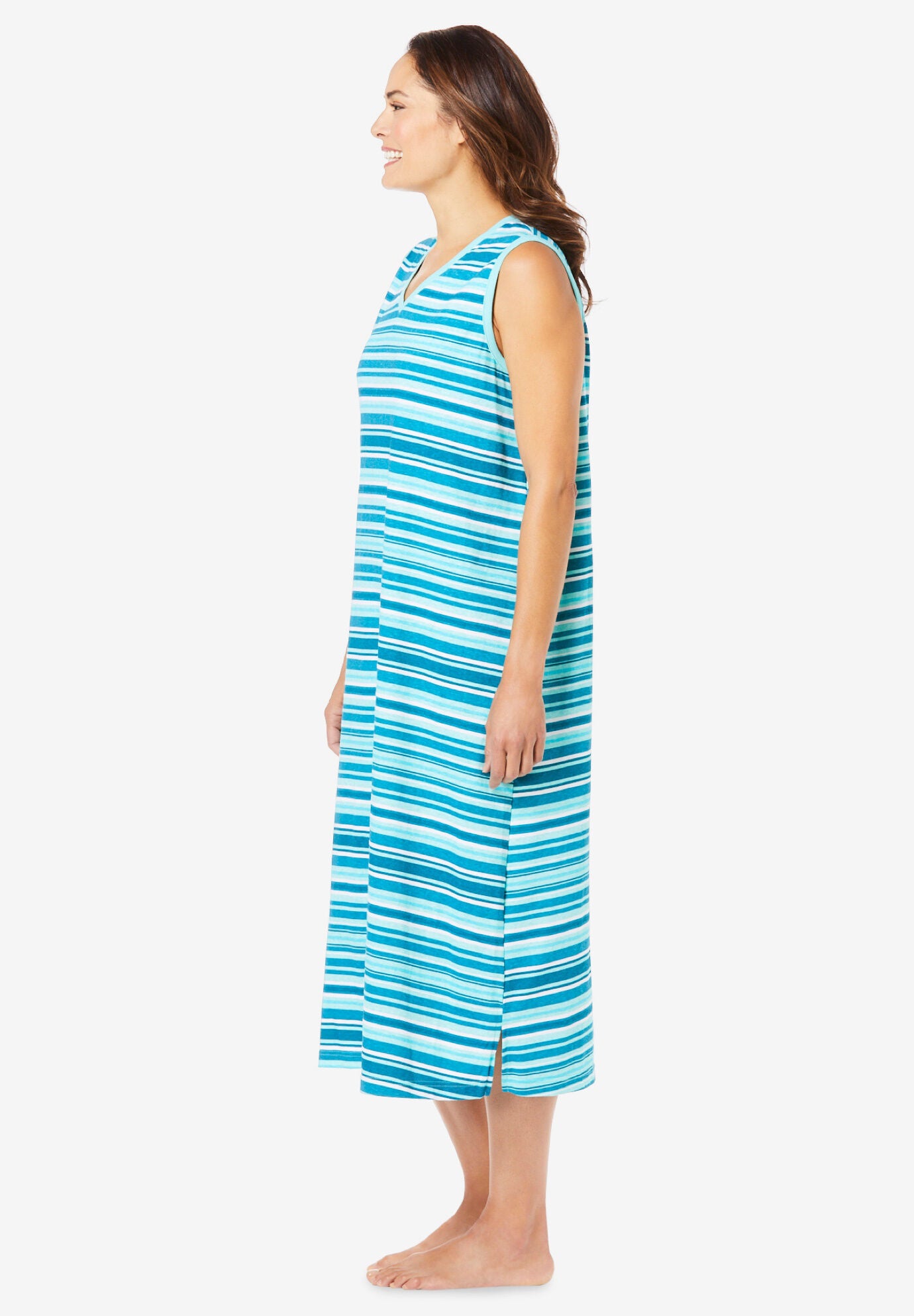 Knit Cotton Long Sleeveless Sleepshirt, Black Dot | Woman Within