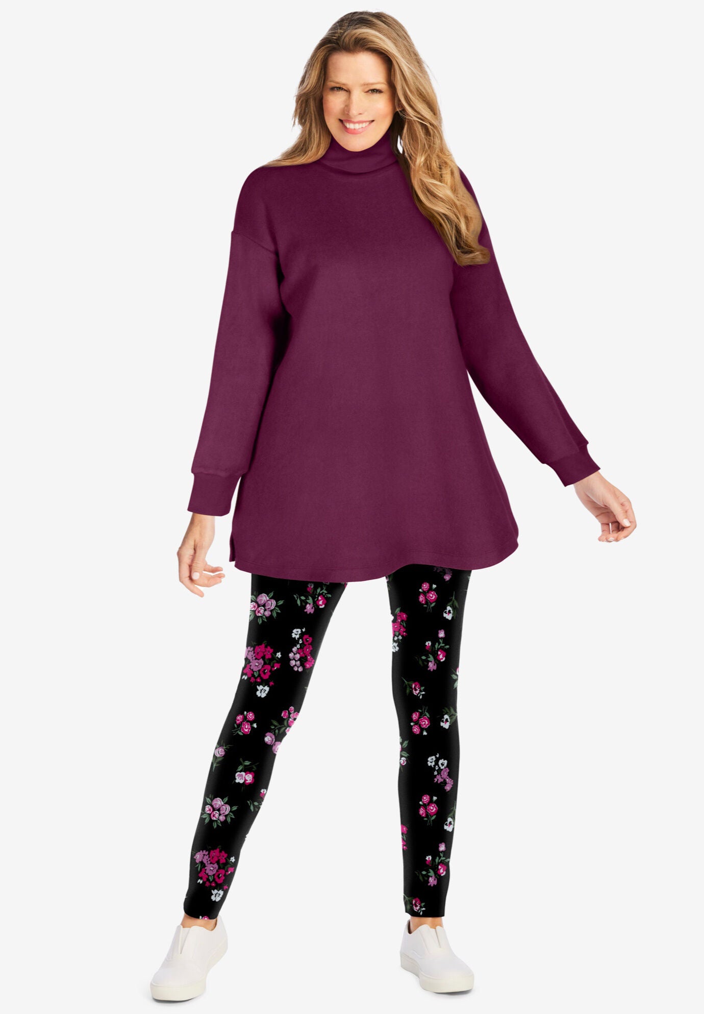 Sherpa Turtleneck Tunic for Women, Deep Claret | Woman Within