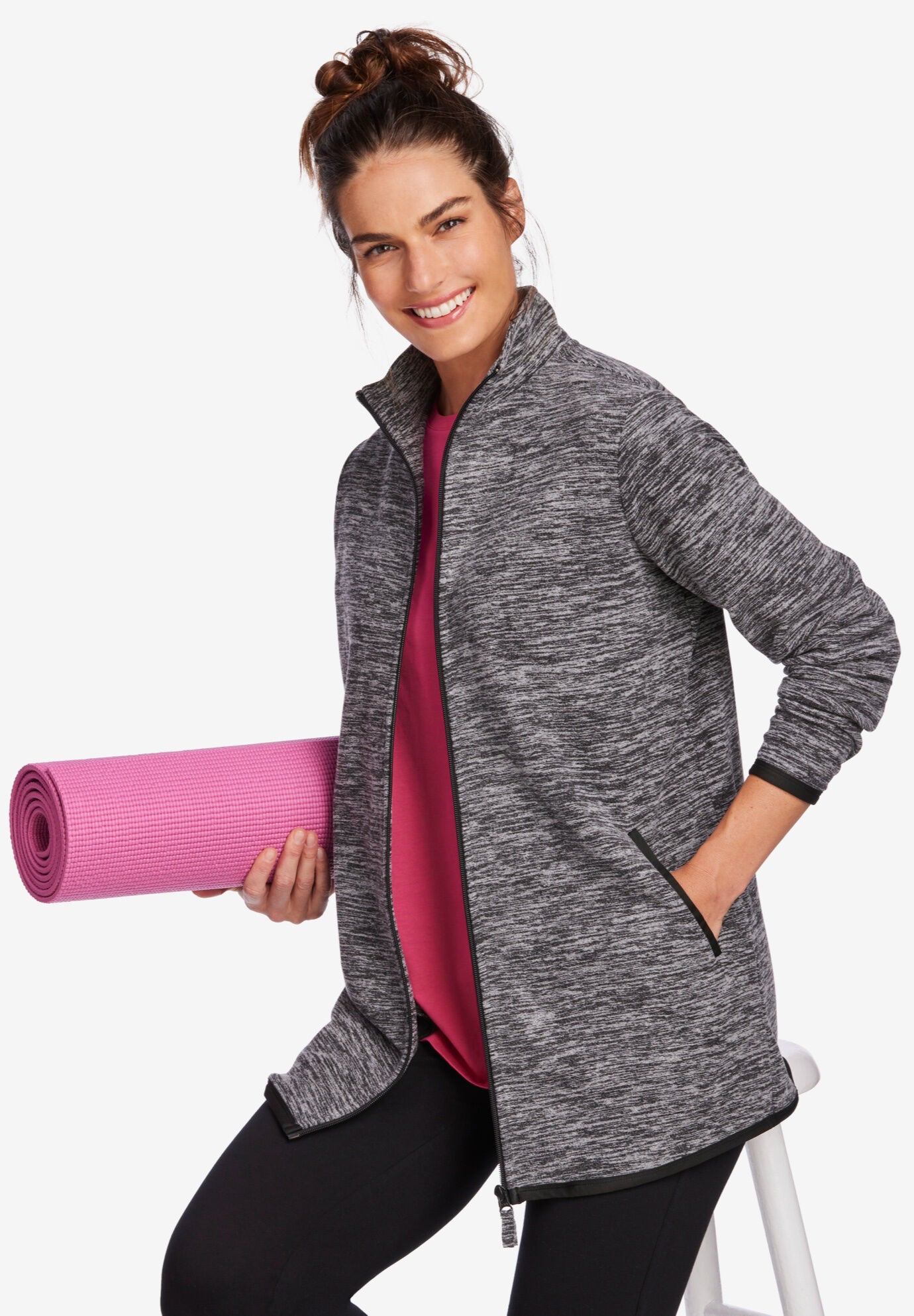 Microfleece Zip-Front Jacket for Layering, Emerald Green | Woman Within