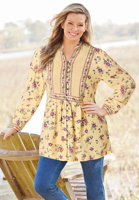 Button-Front Mixed Print Tunic | Woman Within