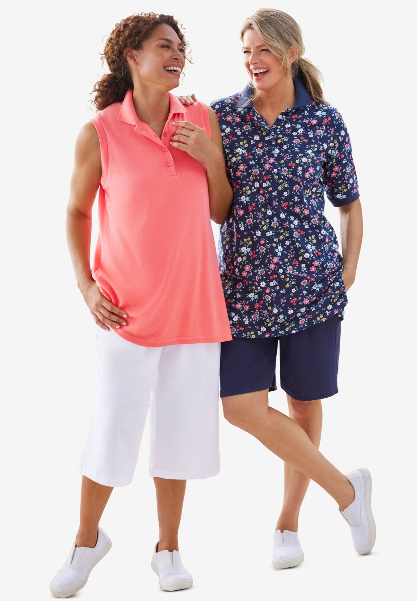 Sleeveless Polo Tunic - Rib Knit Detail Top, Bright Cobalt | Woman Within