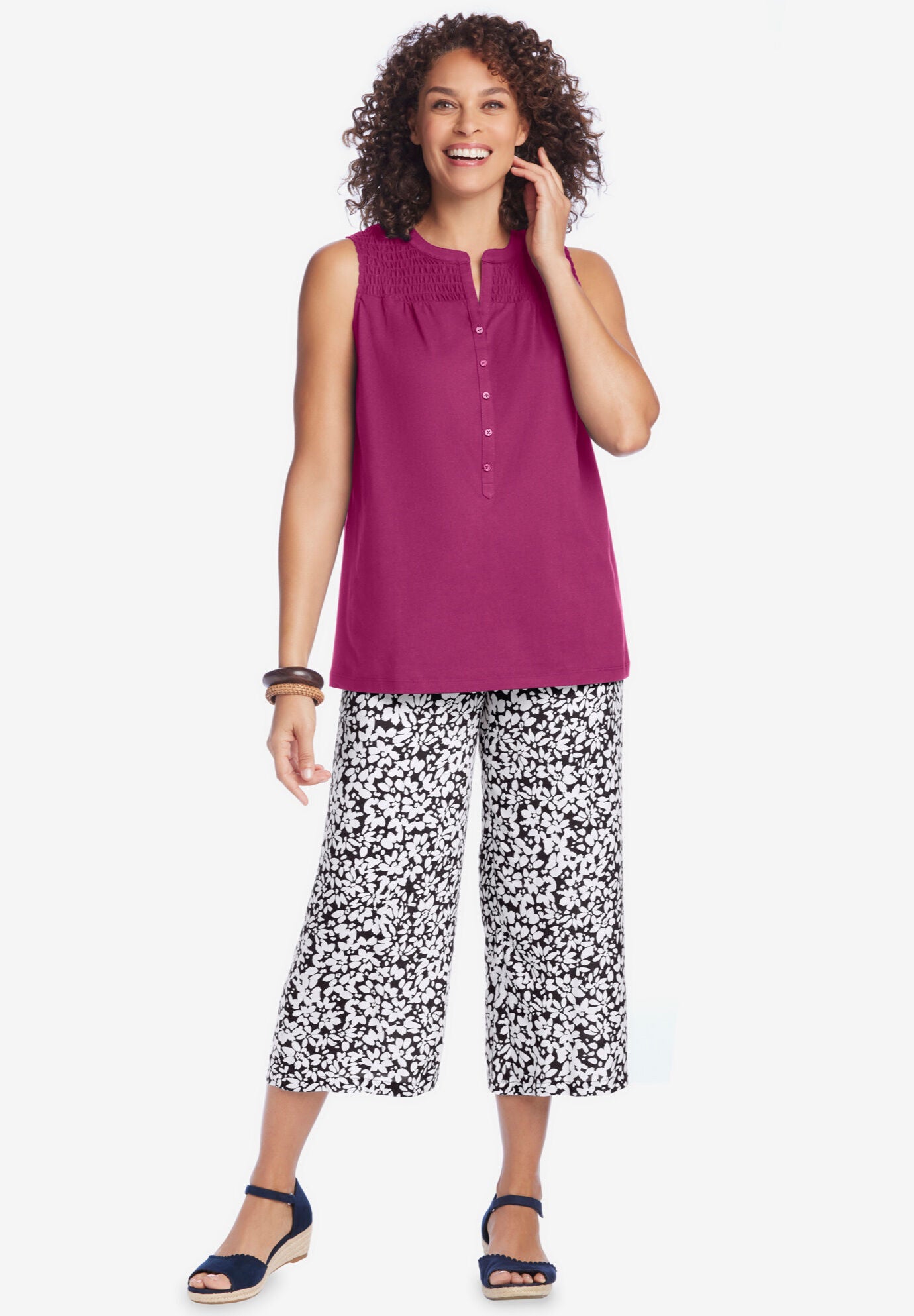 Pull-On Soft Elastic Waist Capri for Summer, Black Batik Stripe | Woman ...