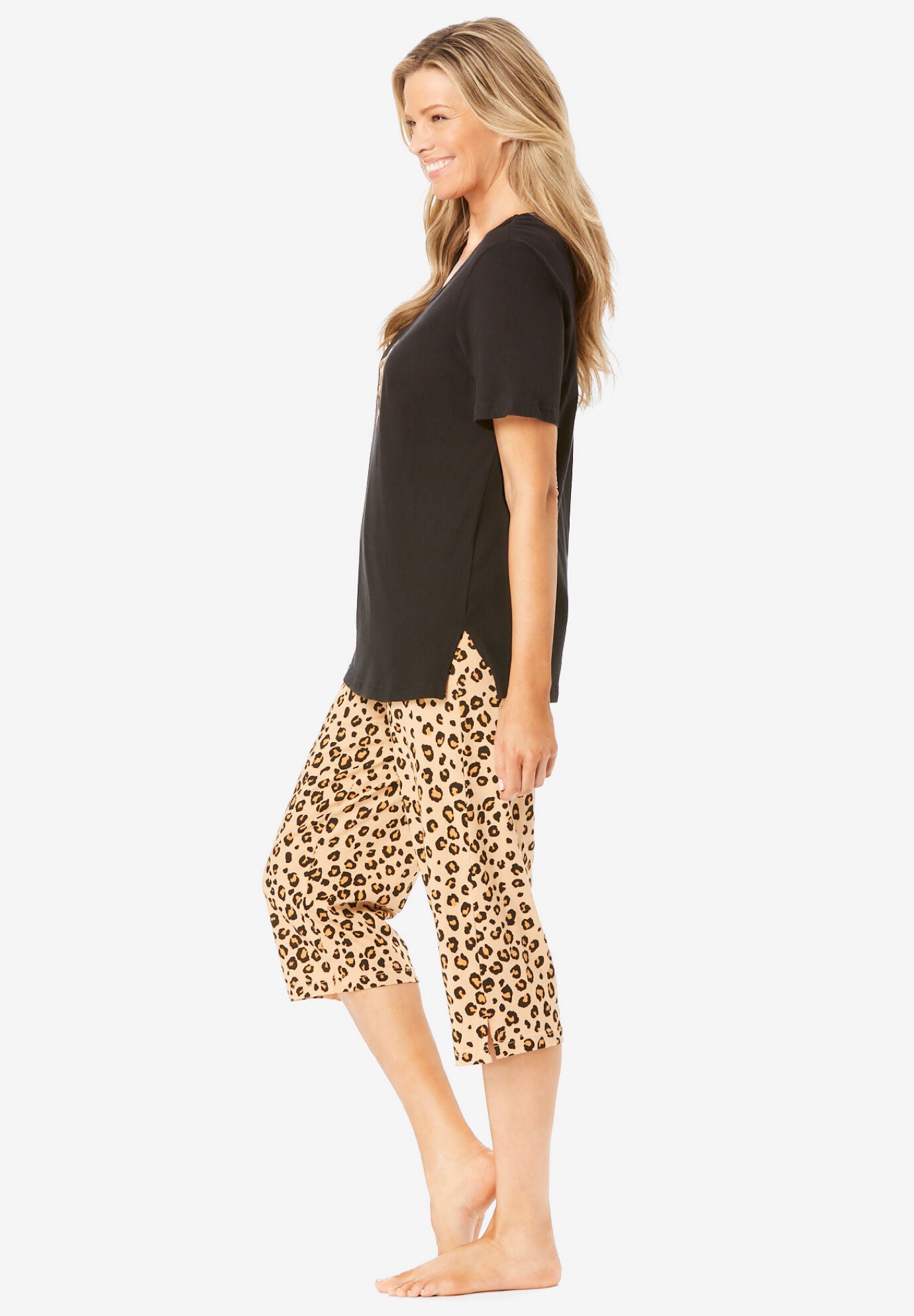 2-Piece Capri PJ Set for Women - Cotton Pajamas, Classic Leopard ...