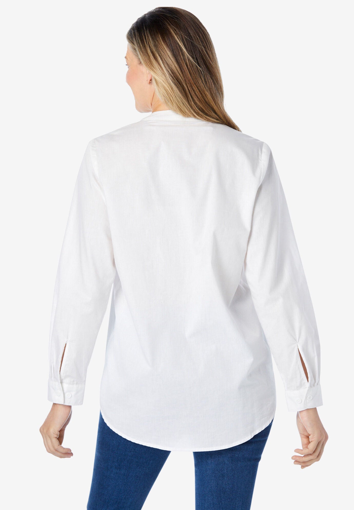 Wrinkle-Resistant Perfect Pintuck Tunic, Aquamarine Plaid | Woman Within